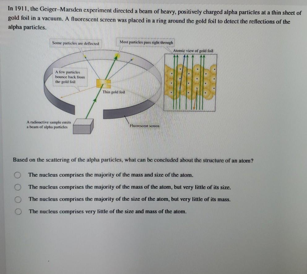 Solved In 1911, the Geiger-Marsden experiment directed a | Chegg.com