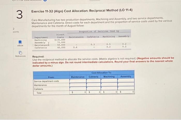 Solved Exercise 11-32 (Algo) Cost Allocation: Reciprocal | Chegg.com