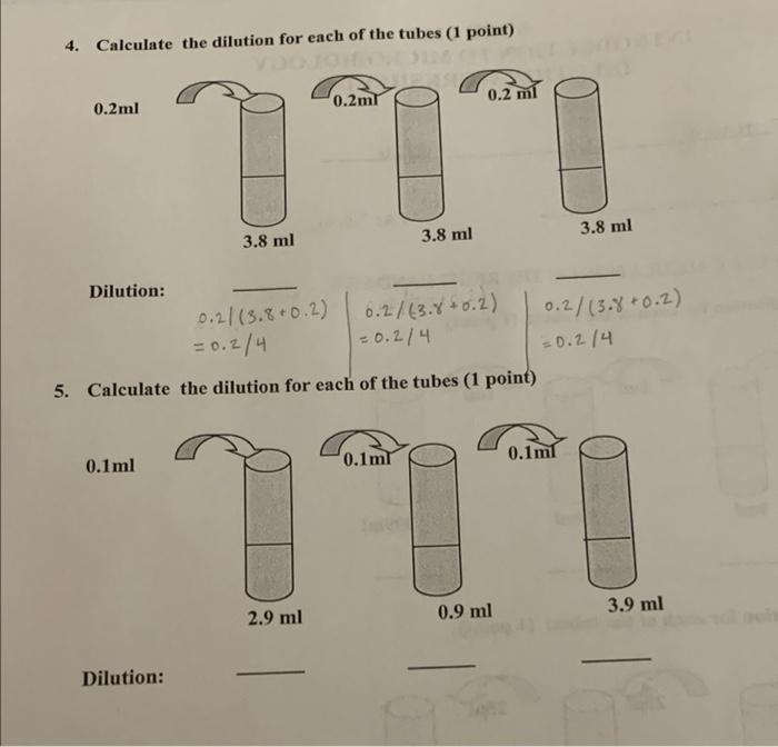 Solved 4. Calculate the dilution for each of the tubes (1 | Chegg.com
