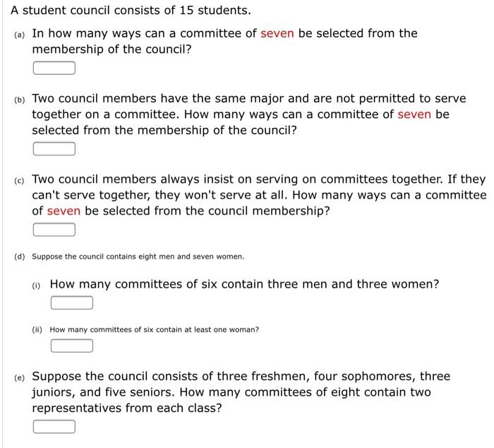 Solved A student council consists of 15 students. (a) In how | Chegg.com