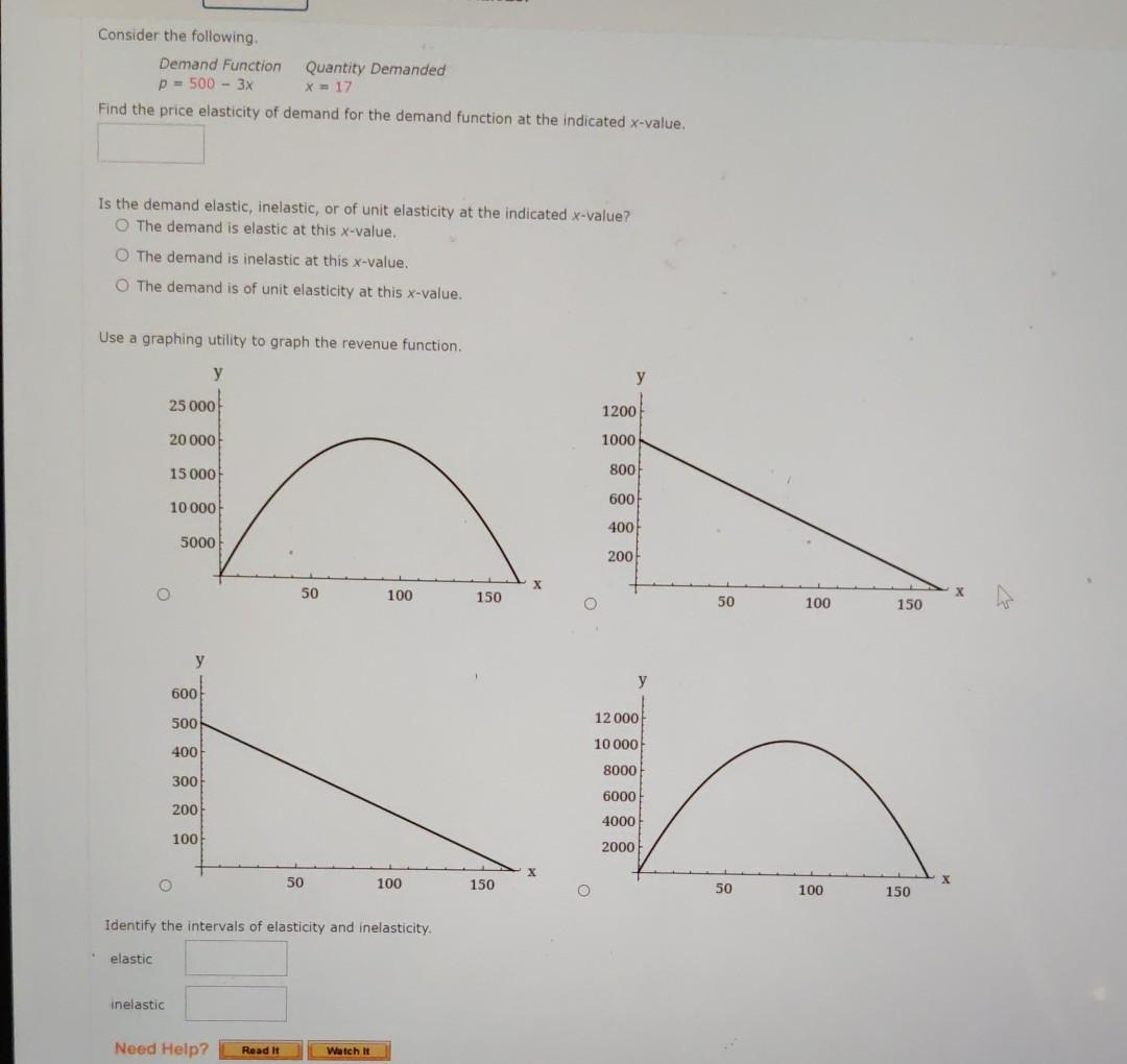 Solved Consider the following Demand Function Quantity | Chegg.com
