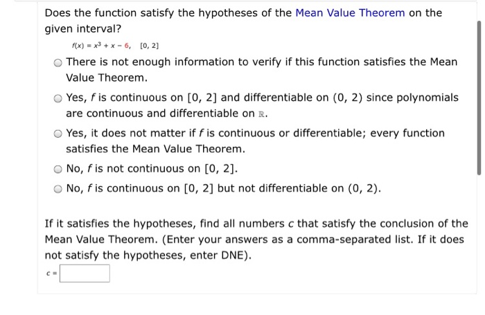 Solved Does the function satisfy the hypotheses of the Mean | Chegg.com