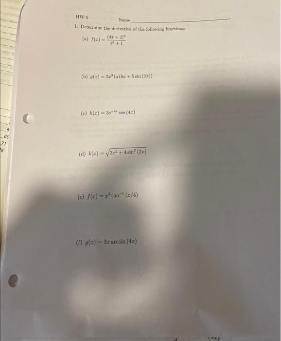 Determine the derivative of the following functions: | Chegg.com