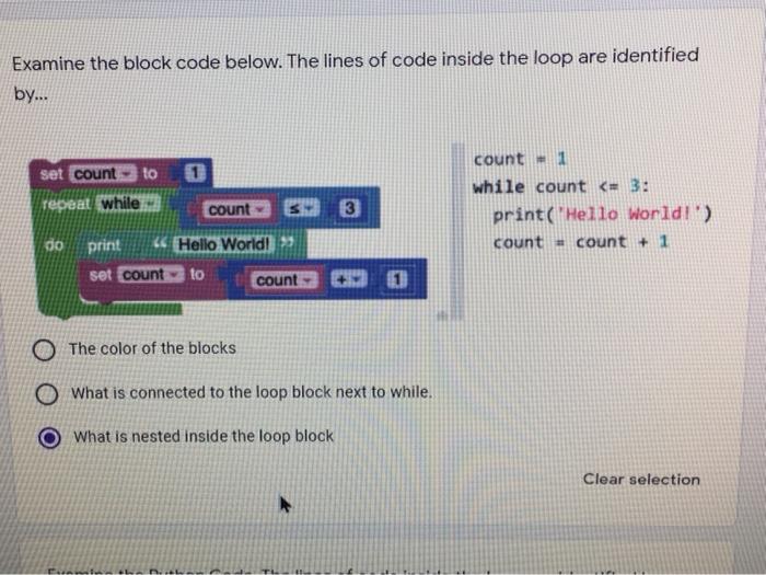 Solved Examine the block code below. The lines of code | Chegg.com