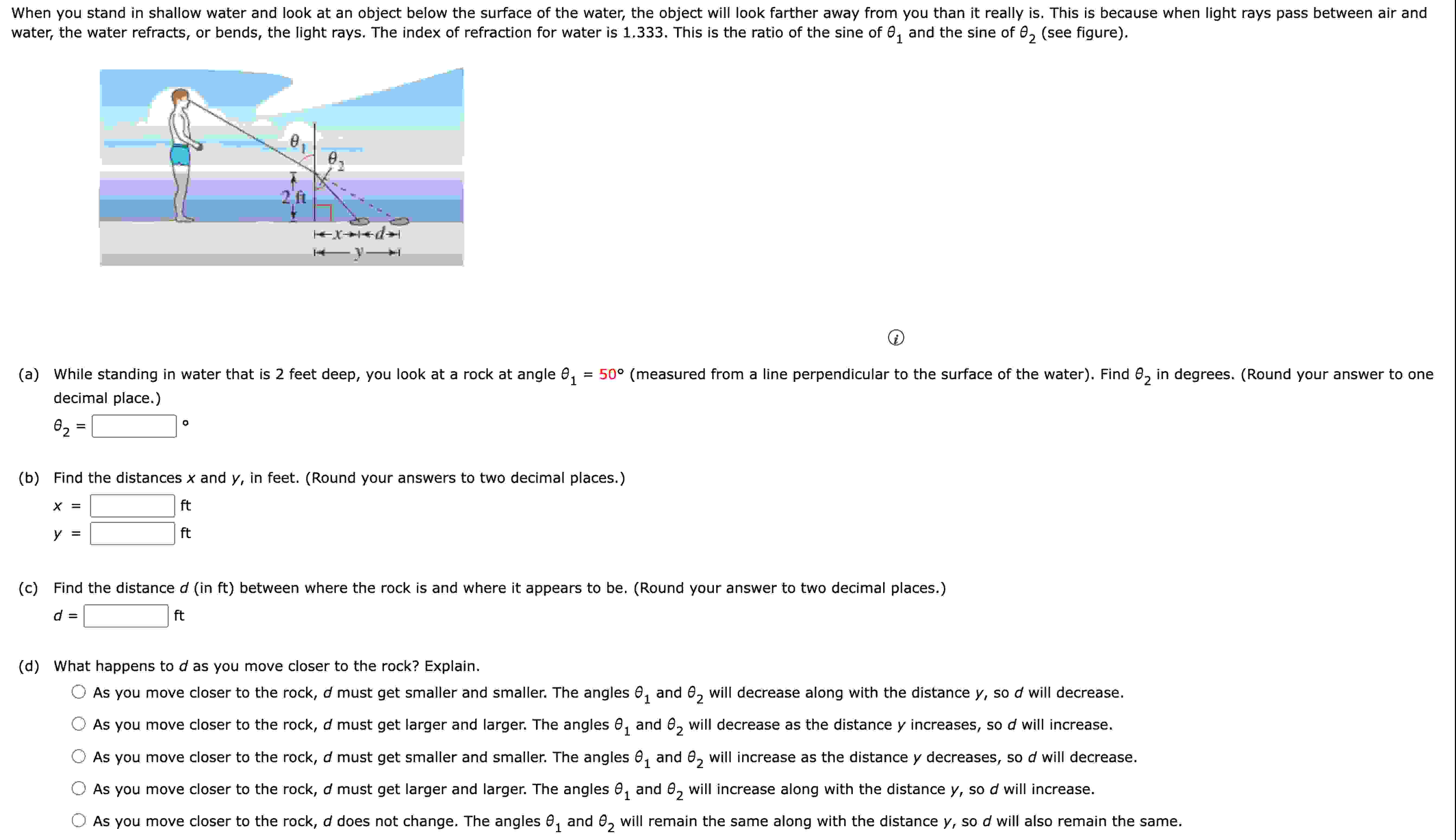 Solved water, the water refracts, or bends, the light rays. | Chegg.com