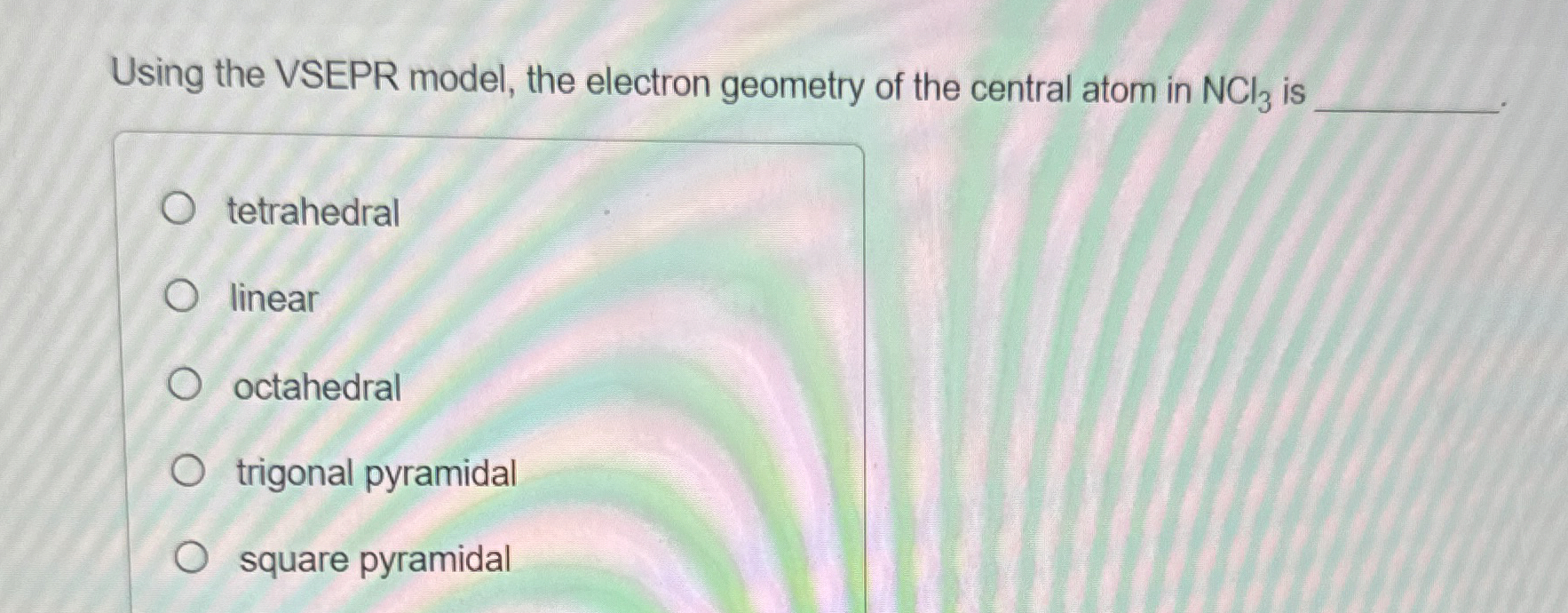 Solved Using the VSEPR model, the electron geometry of the | Chegg.com