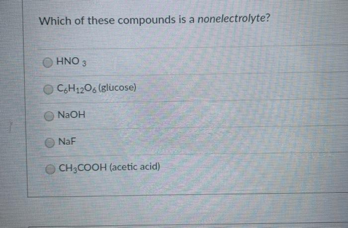 Solved Which of these compounds is a nonelectrolyte? HNO3 | Chegg.com