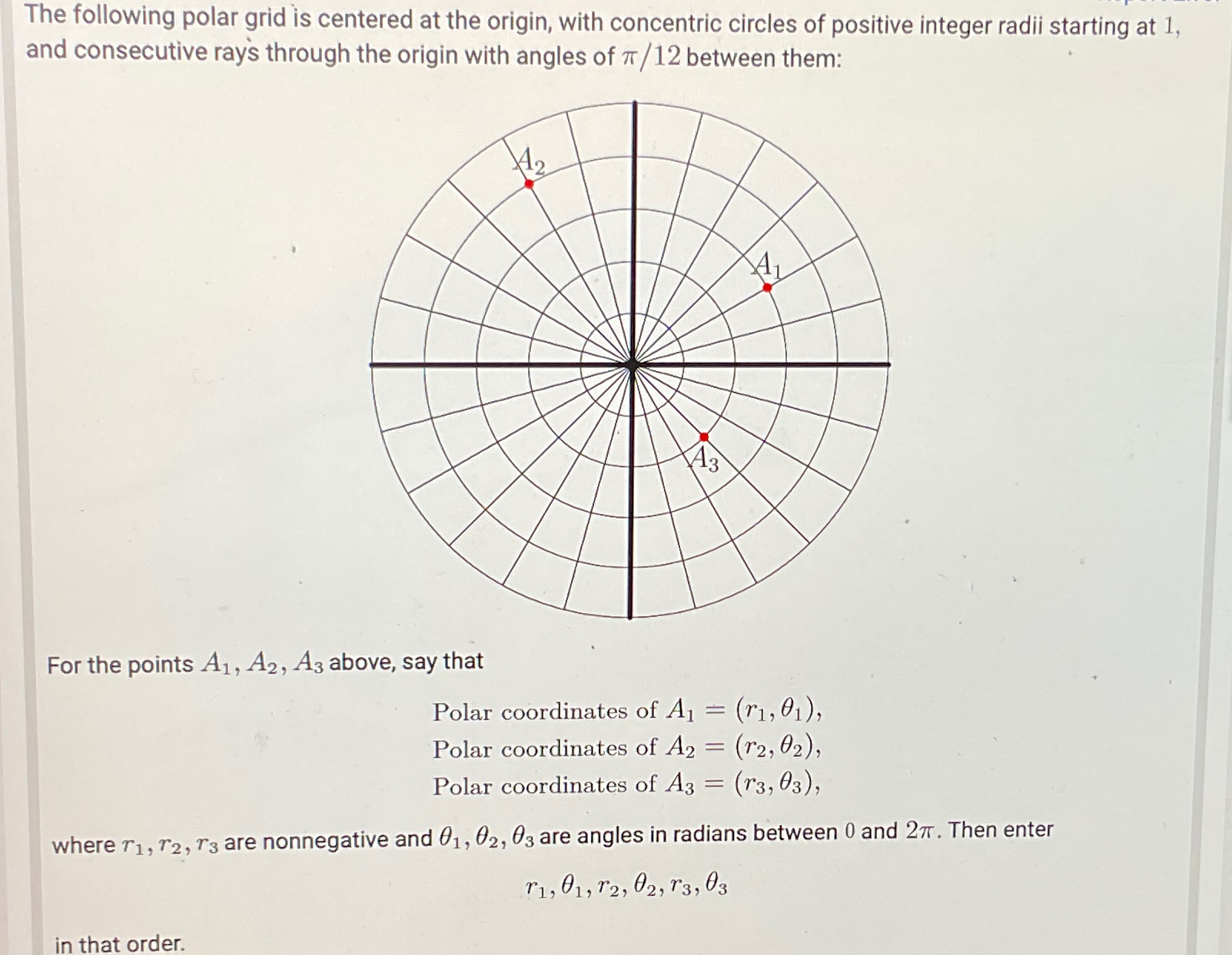 Solved The following polar grid is centered at the origin, | Chegg.com