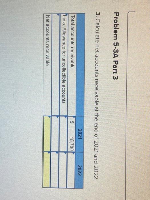 Solved Problem 5-3A Part 3 3. Calculate net accounts | Chegg.com