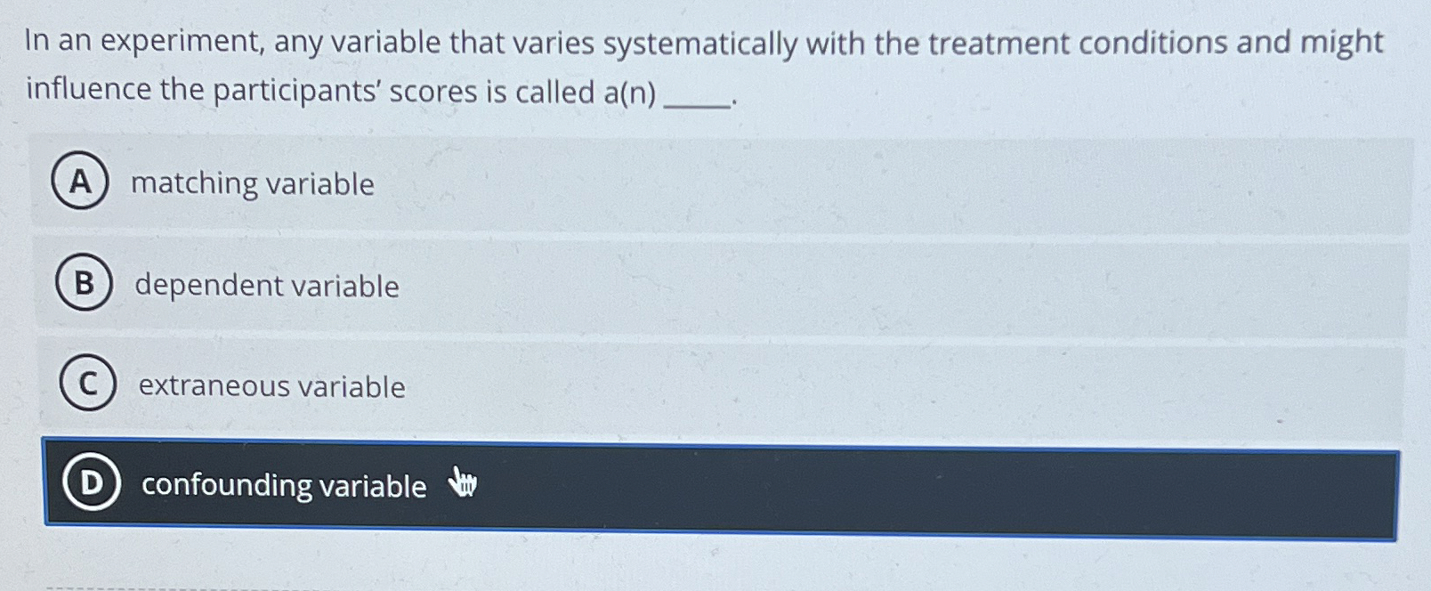 Solved In an experiment, any variable that varies | Chegg.com