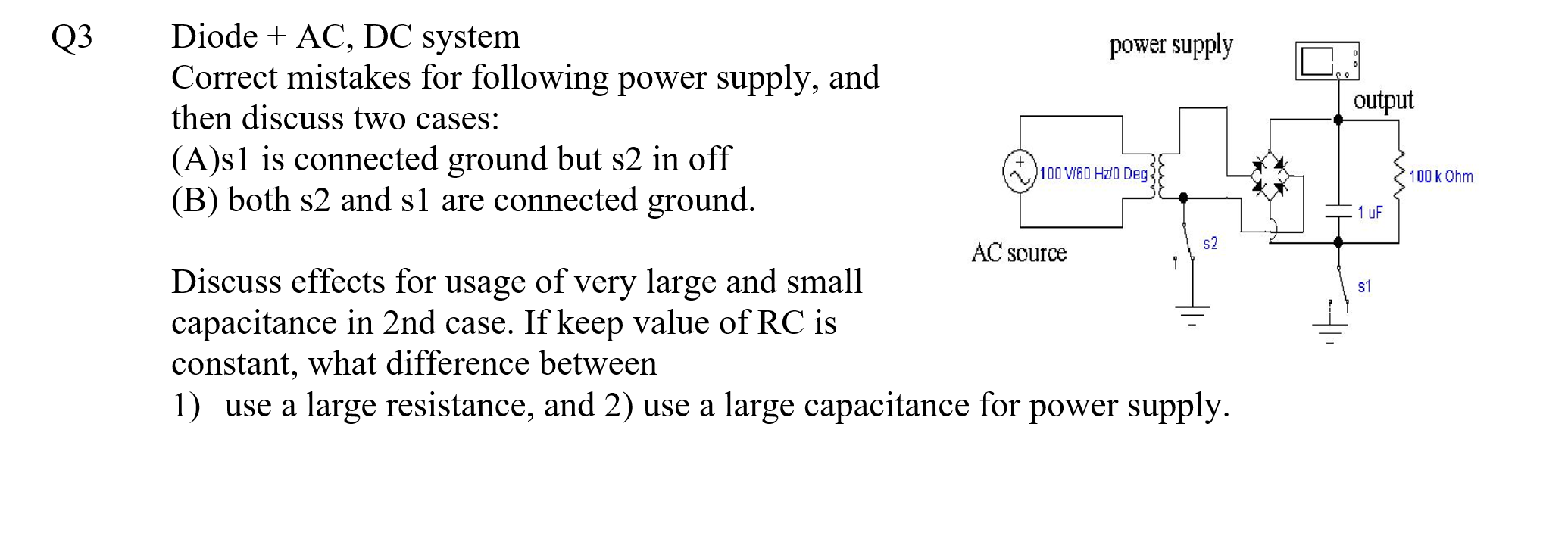 Solved Diode + ﻿AC, ﻿DC systemCORRECT MISTAKES FOR THE | Chegg.com