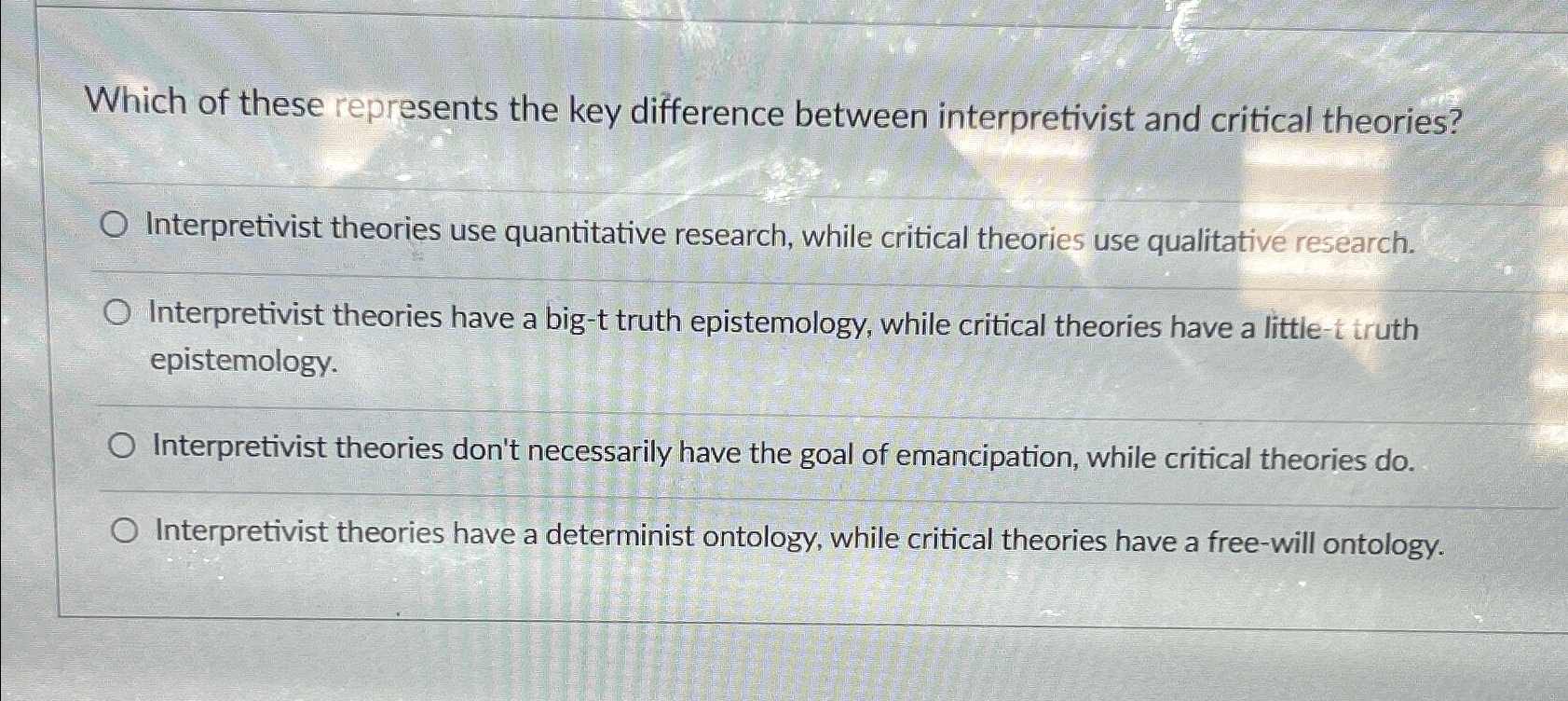 Solved Which of these represents the key difference between | Chegg.com