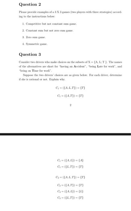 Solved Please provile examples of a 3X3 games (two players | Chegg.com