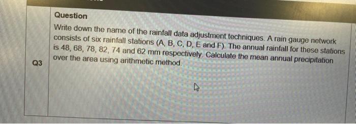 Solved Write down the name of the rainfall data adjustment | Chegg.com