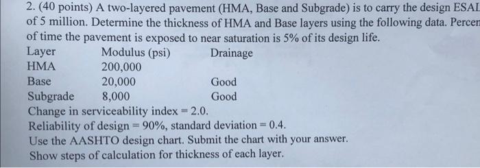Solved 2. (40 points) A two-layered pavement (HMA, Base and | Chegg.com