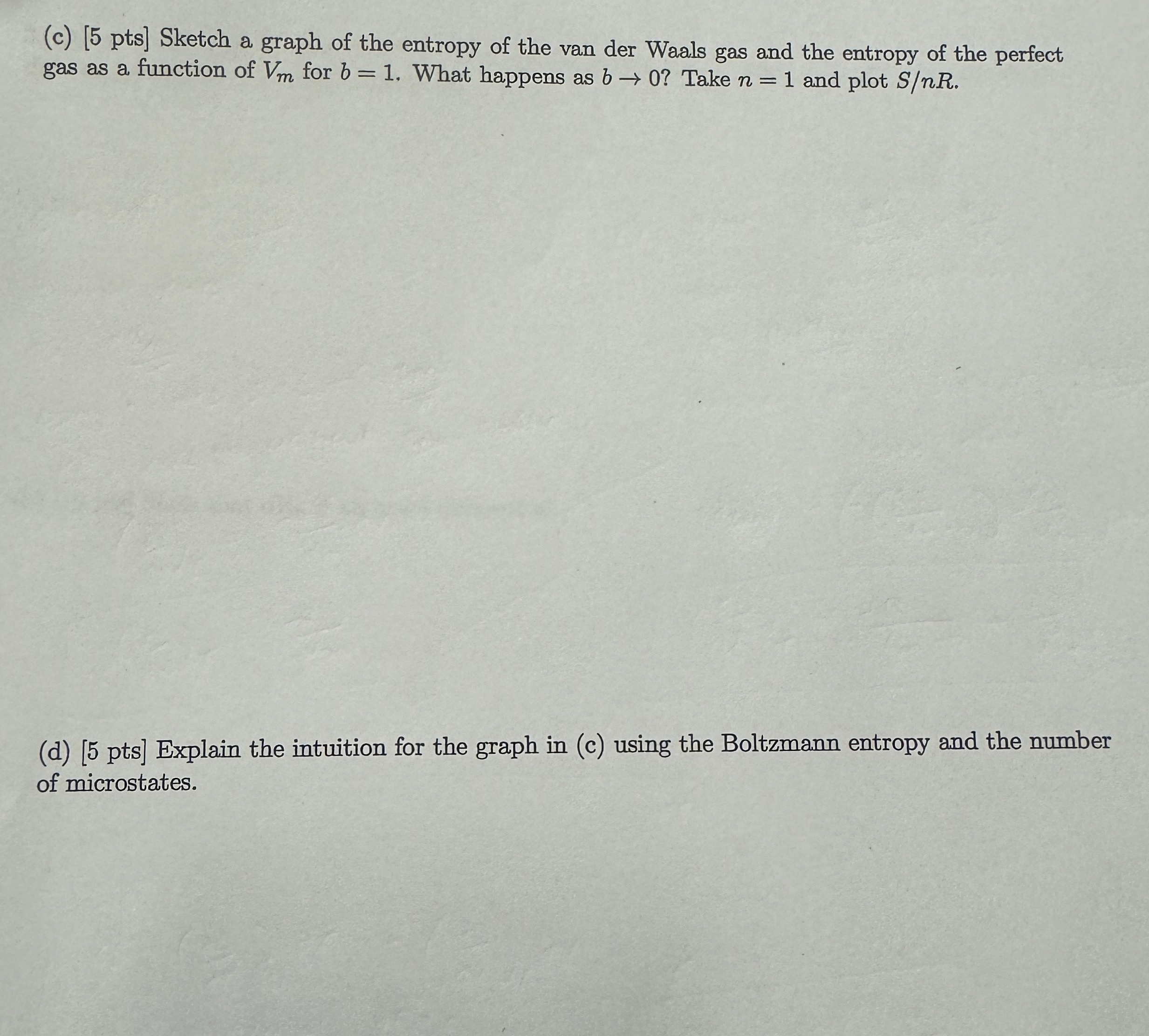 Solved (c) 5pts ﻿Sketch a graph of the entropy of the van | Chegg.com