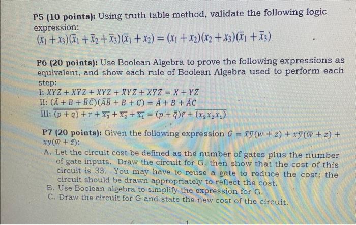 Solved P5 (10 points): Using truth table method, validate | Chegg.com