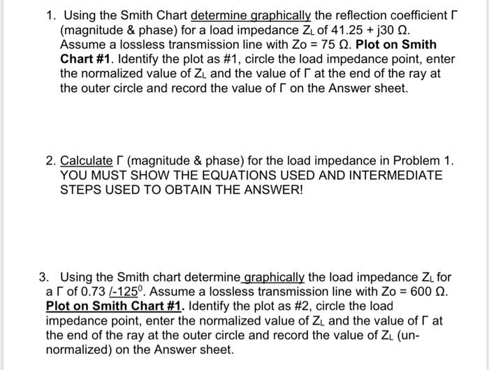Solved 1. Using the Smith Chart determine graphically the | Chegg.com