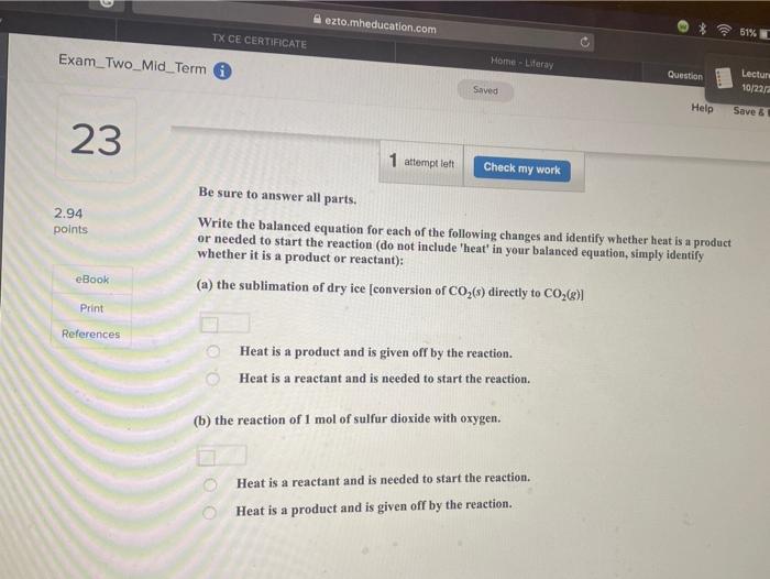 Solved ezto.mheducation.com 51% TX CE CERTIFICATE | Chegg.com