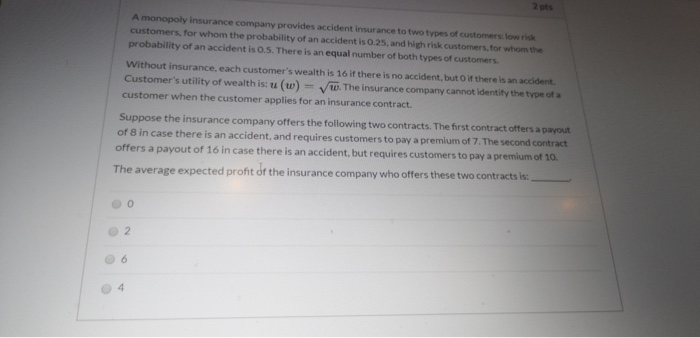 Solved A monopoly insurance company provides accident | Chegg.com