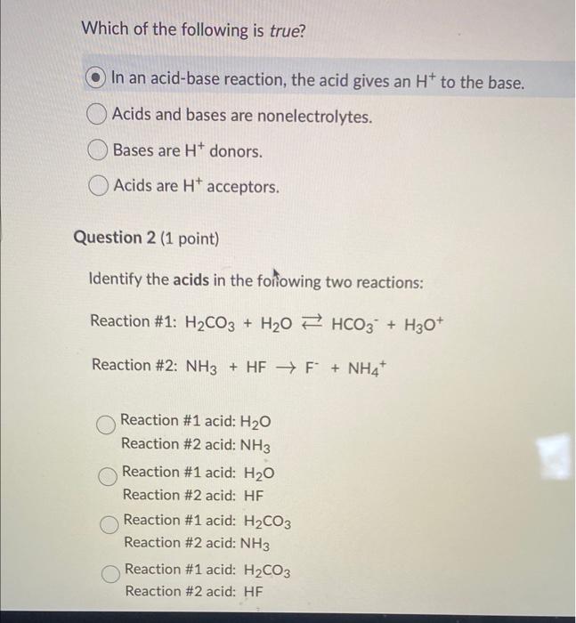 Solved Which of the following is true? In an acid-base | Chegg.com