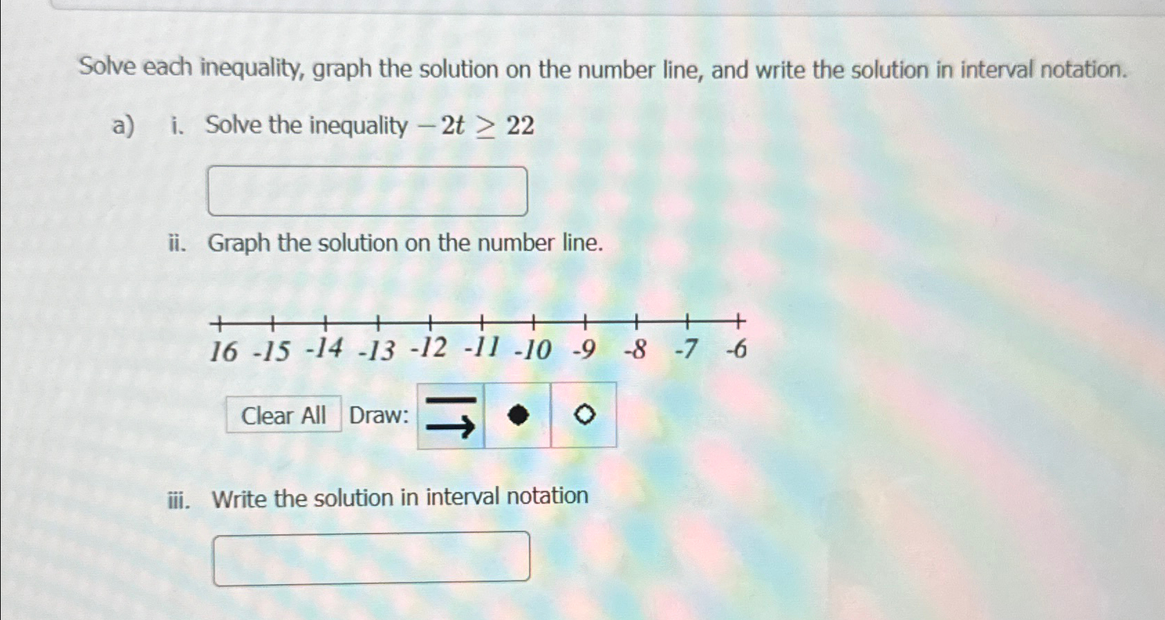 Solved Solve each inequality, graph the solution on the | Chegg.com