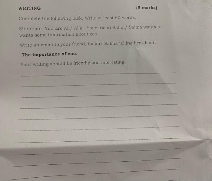 Solved WRITING (5 marks) Complete the following task. Write | Chegg.com