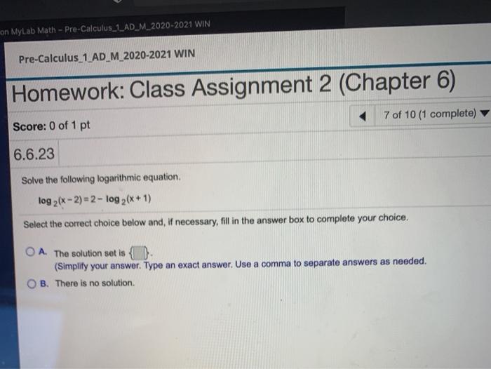 Solved on MyLab Math - Pre-Calculus_L_AD_M_2020-2021 WIN | Chegg.com