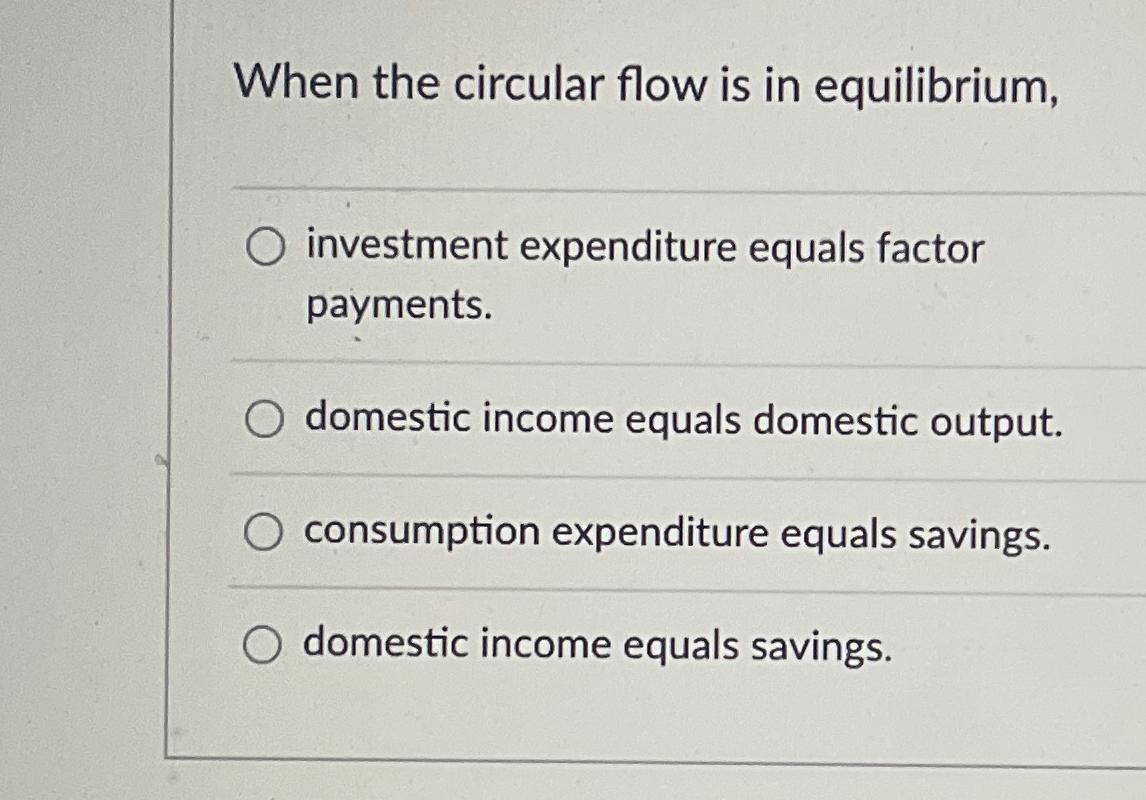 Solved When the circular flow is in equilibrium,investment | Chegg.com