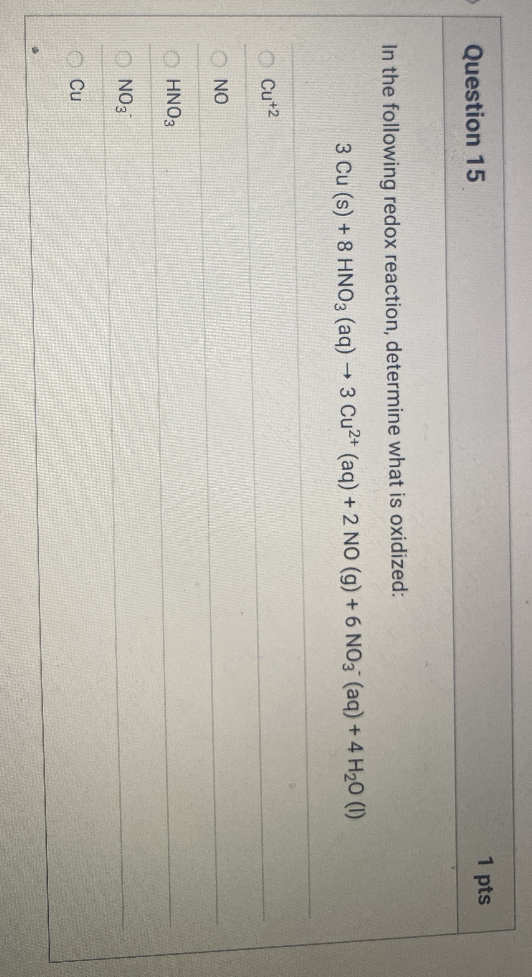 Solved Question 151 ﻿ptsIn the following redox reaction, | Chegg.com