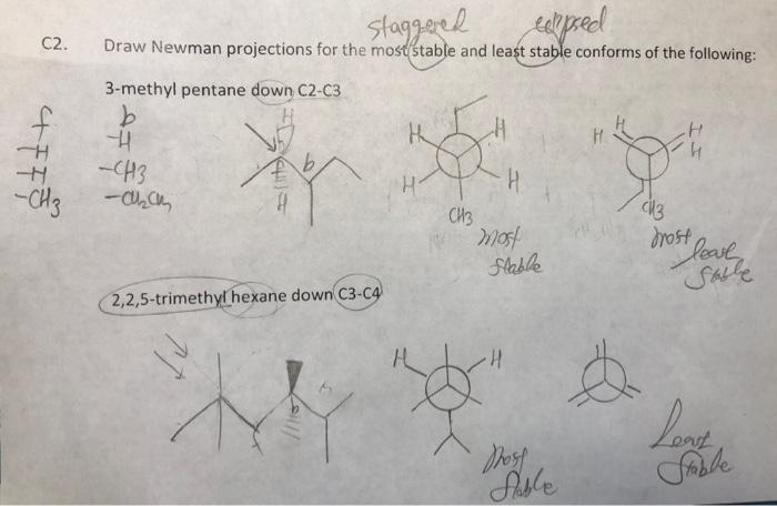 Solved C2. Draw Newman projections for the most stable and | Chegg.com