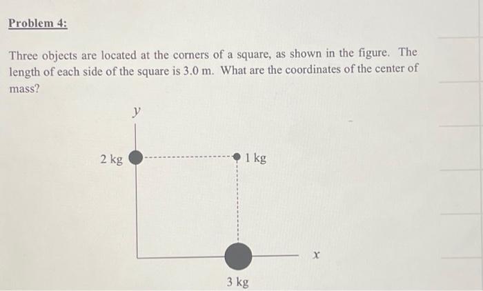 Solved Three objects are located at the corners of a square, | Chegg.com