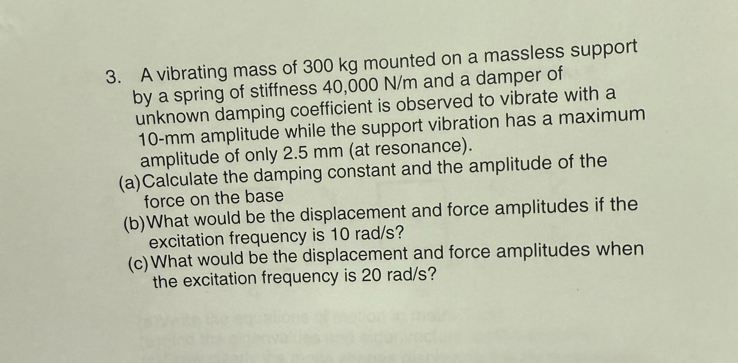 Solved A vibrating mass of 300 ﻿kg mounted on a massless | Chegg.com