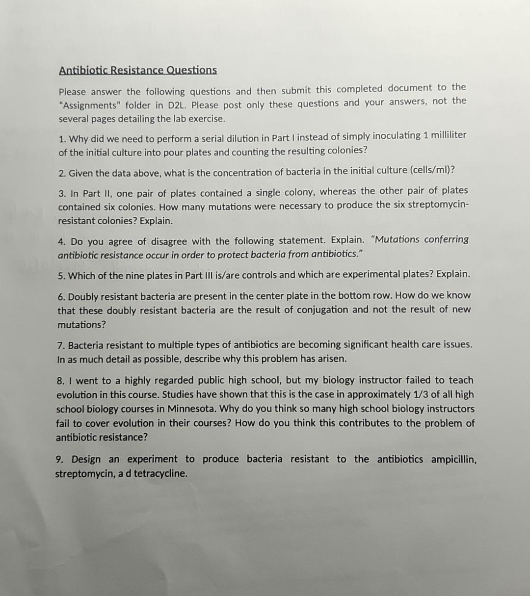 Solved Antibiotic Resistance Questions Please answer the | Chegg.com