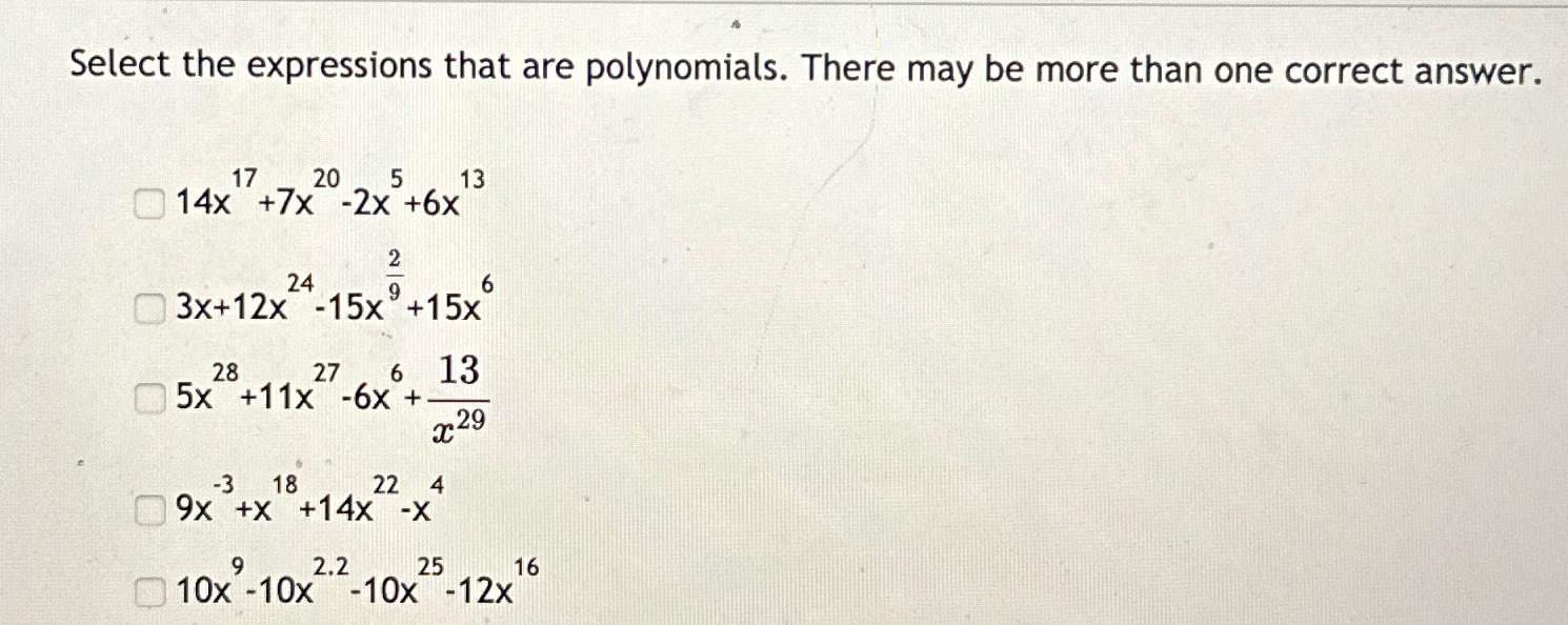 Solved Select the expressions that are polynomials. There | Chegg.com
