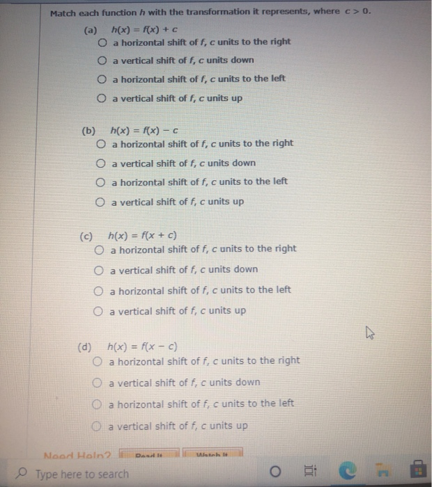 Solved Match each function h with the transformation it | Chegg.com