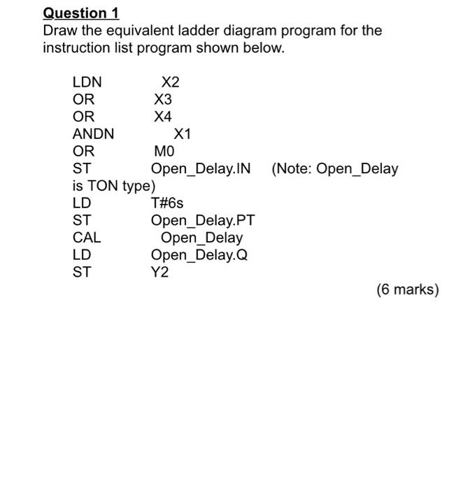 Solved Question 1 Draw the equivalent ladder diagram program | Chegg.com