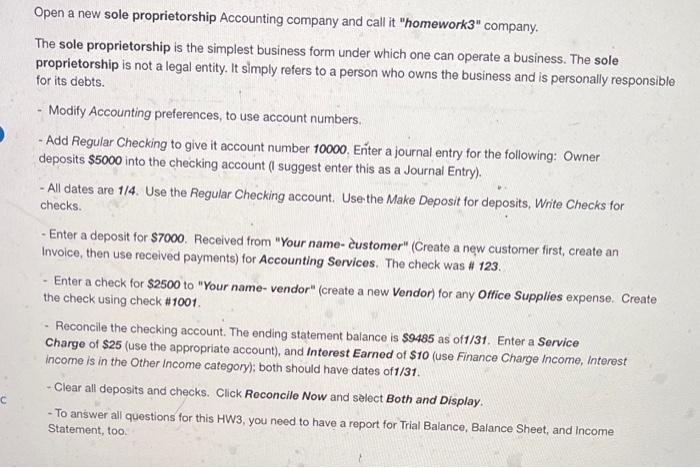 Solved Open a new sole proprietorship Accounting company and | Chegg.com