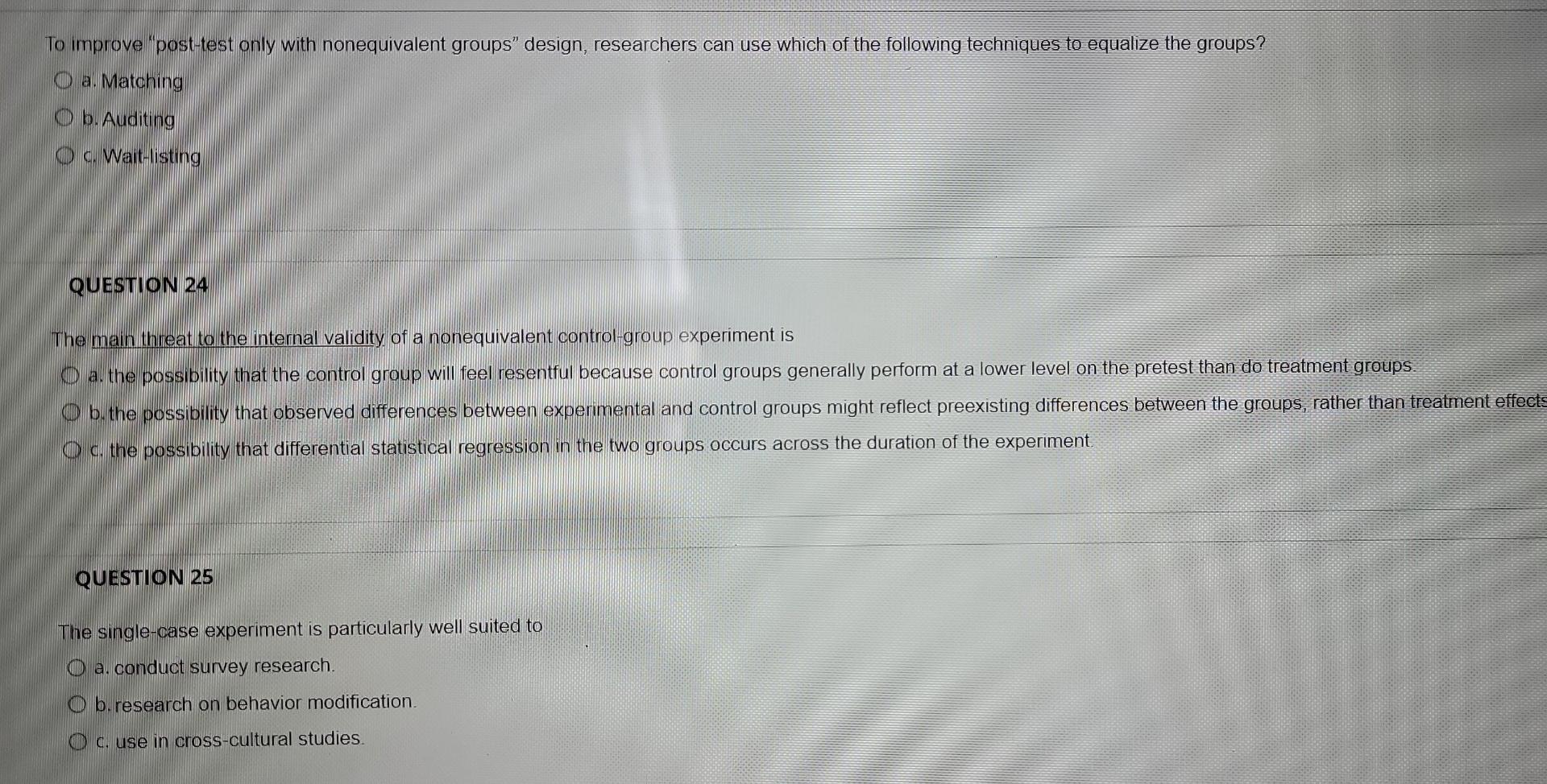 Solved To improve "post-test only with nonequivalent groups" | Chegg.com