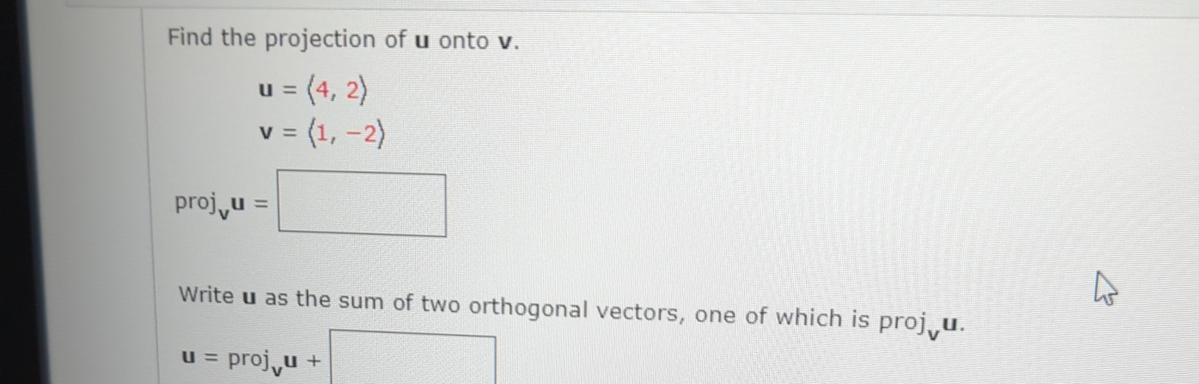 Solved Find the projection of u ﻿onto | Chegg.com