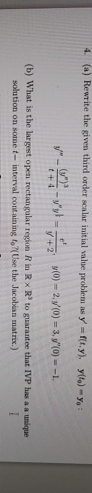 4. (a) Rewrite the given third order scalar initial | Chegg.com