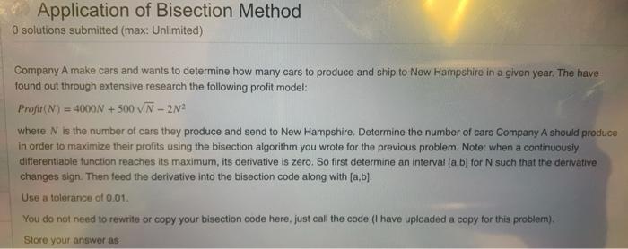 Solved Application Of Bisection Method O Solutions Submitted 6374