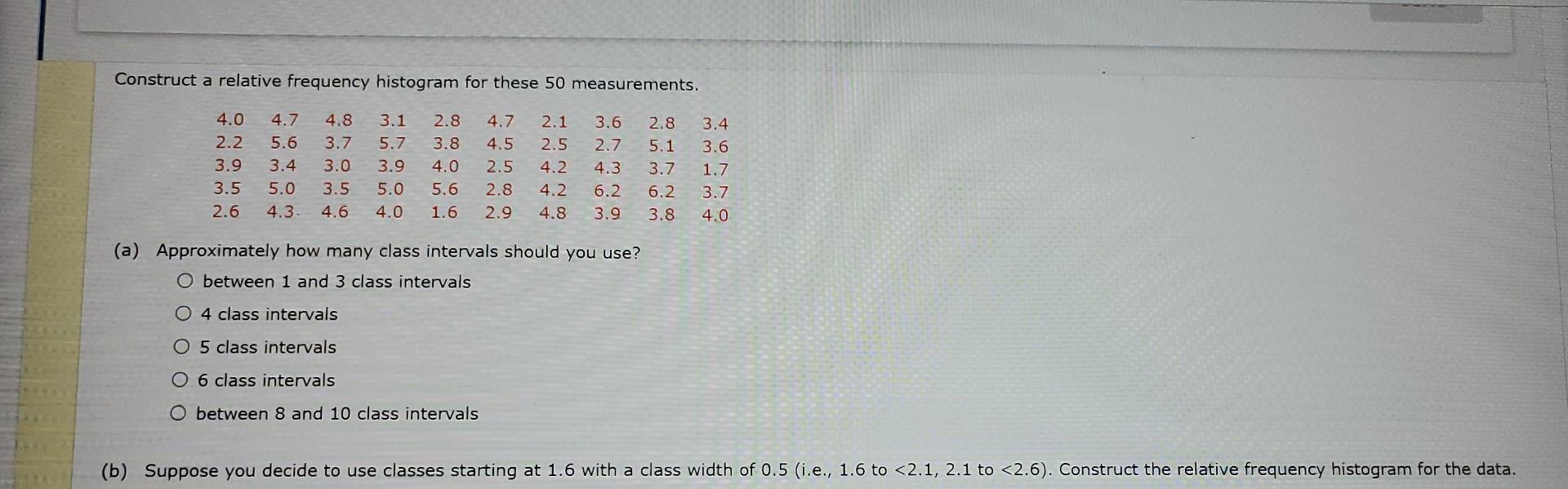 Solved Construct A Relative Frequency Histogram For These 50 8447