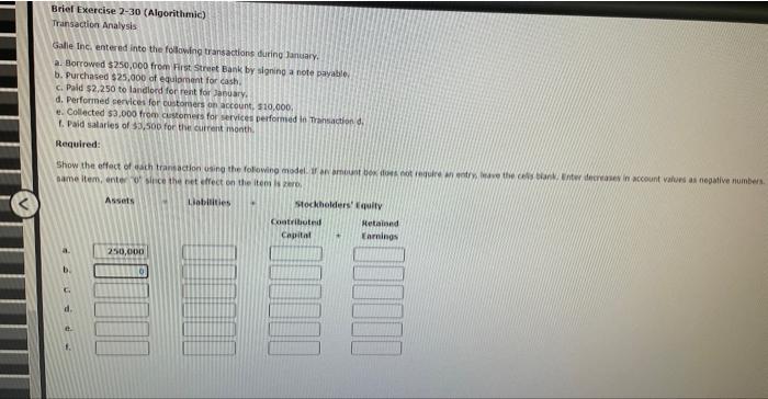 Solved Brief Exercise 2-30 (Algorithmic) Transaction | Chegg.com
