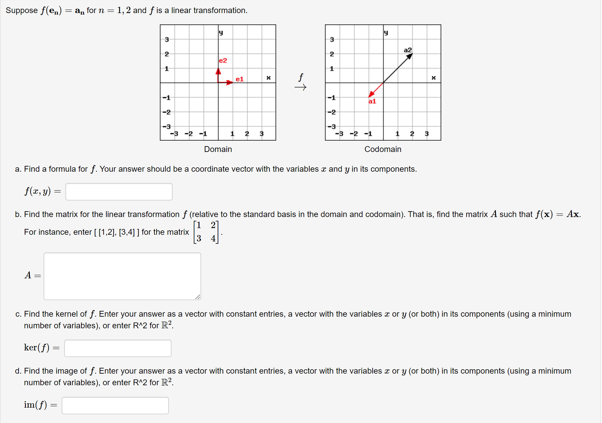 Solved Suppose f(en)=an ﻿for n=1,2 ﻿and f ﻿is a linear | Chegg.com