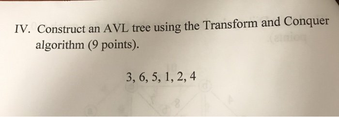 Solved IV. Construct an AVL tree using the Transform and | Chegg.com