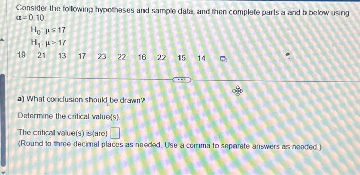 Consider the following hypotheses and sample data and | Chegg.com