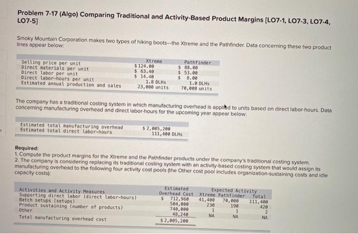 Solved Problem 7-17 (Algo) Comparing Traditional and | Chegg.com