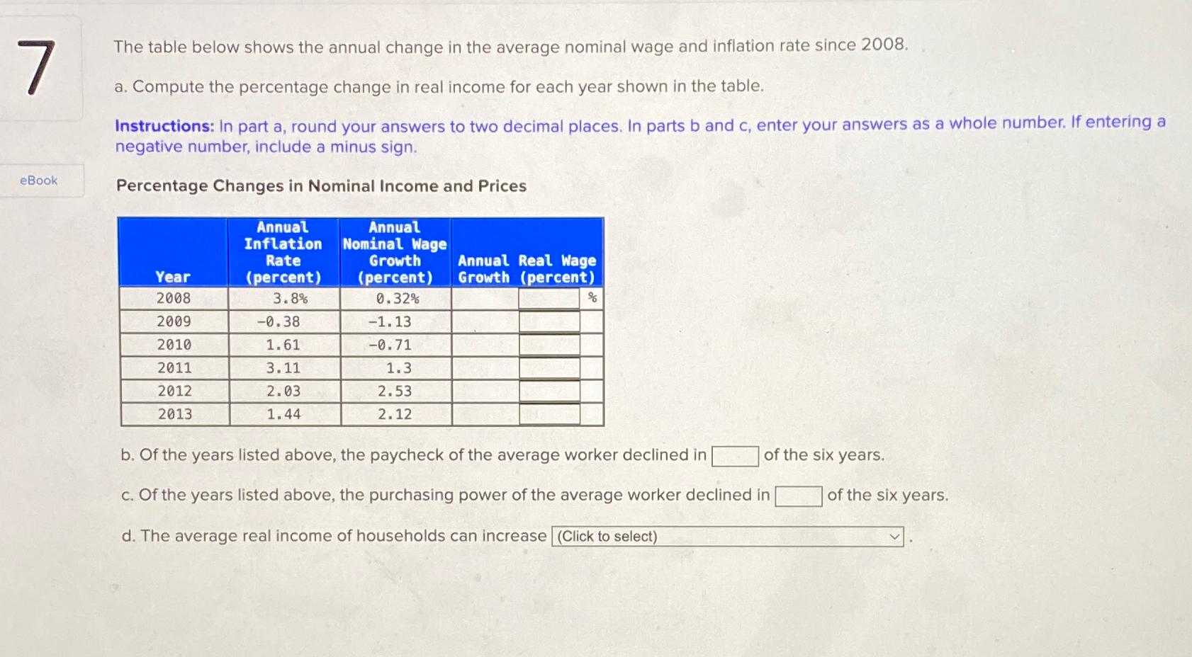 Solved The table below shows the annual change in the | Chegg.com