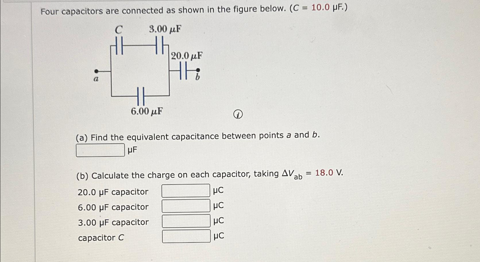 Solved Four capacitors are connected as shown in the figure | Chegg.com